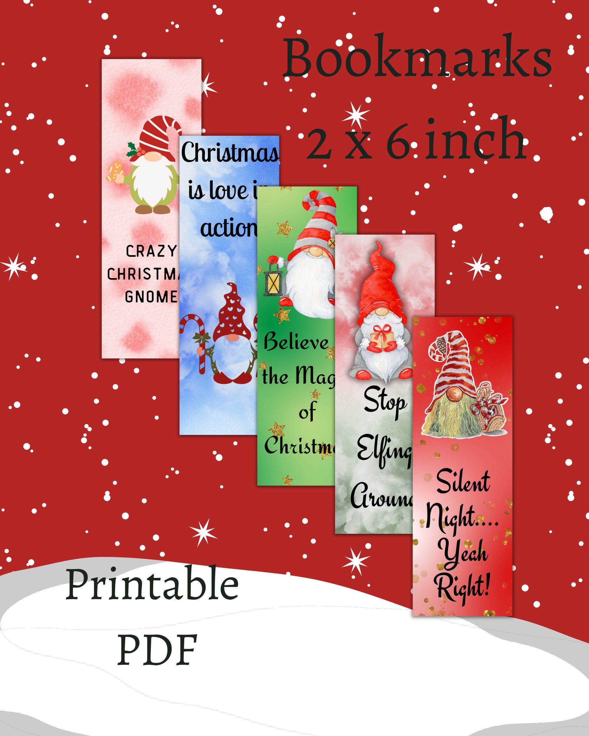 Printable 10 X Christmas Gnomes Bookmarks, Instant Download PDF - Etsy