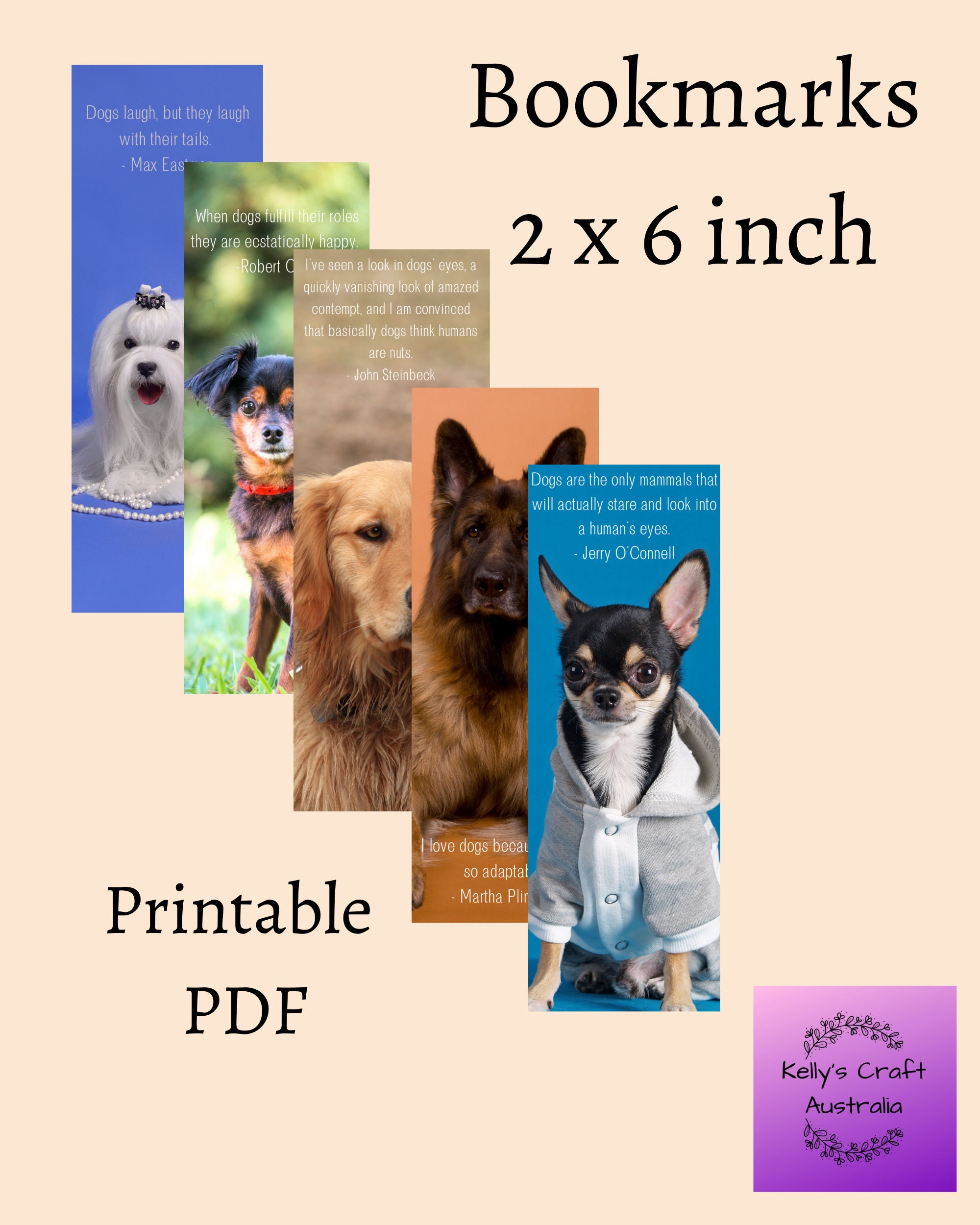 Printable 10 X Dog Bookmarks, Instant Download PDF - Etsy
