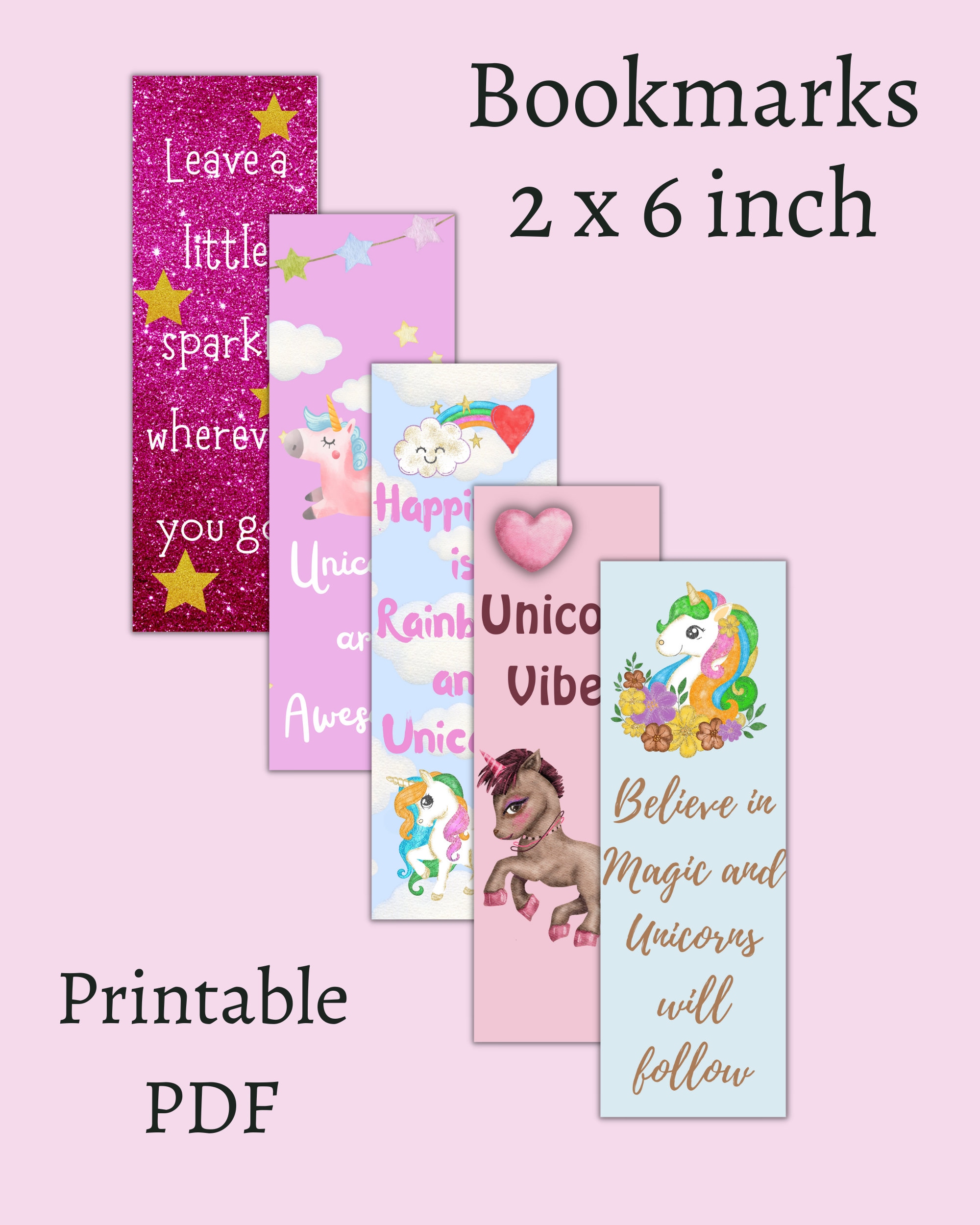 Printable 10 X Unicorn Themed Bookmarks, Instant Download PDF - Etsy