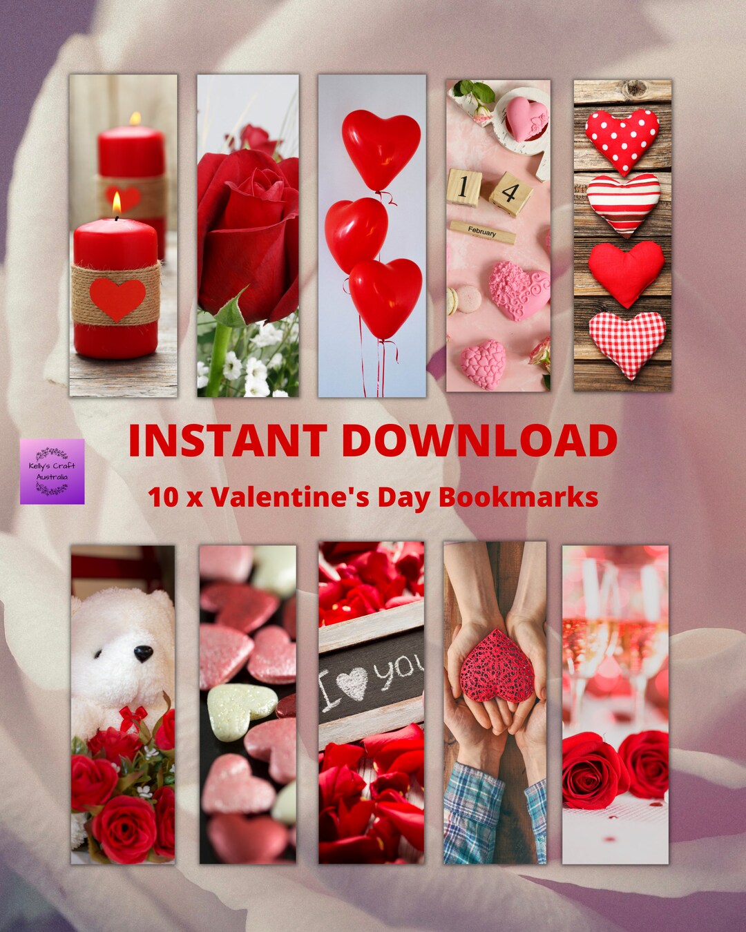 Printable 10 X Valentine's Day Bookmarks, Instant Download PDF - Etsy