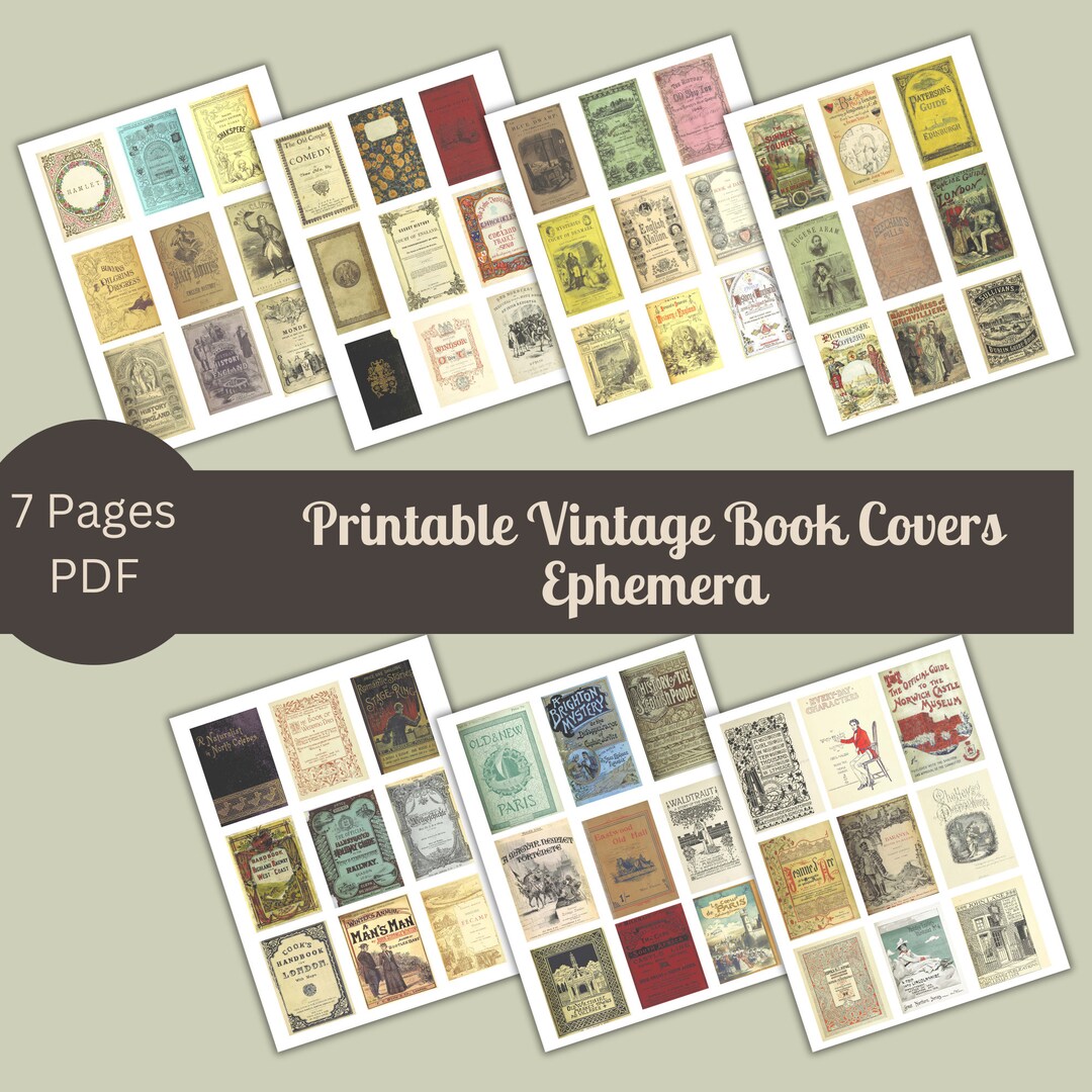 Printable Vintage Book Covers Digital Scrapbook - Instant Download PDF ...