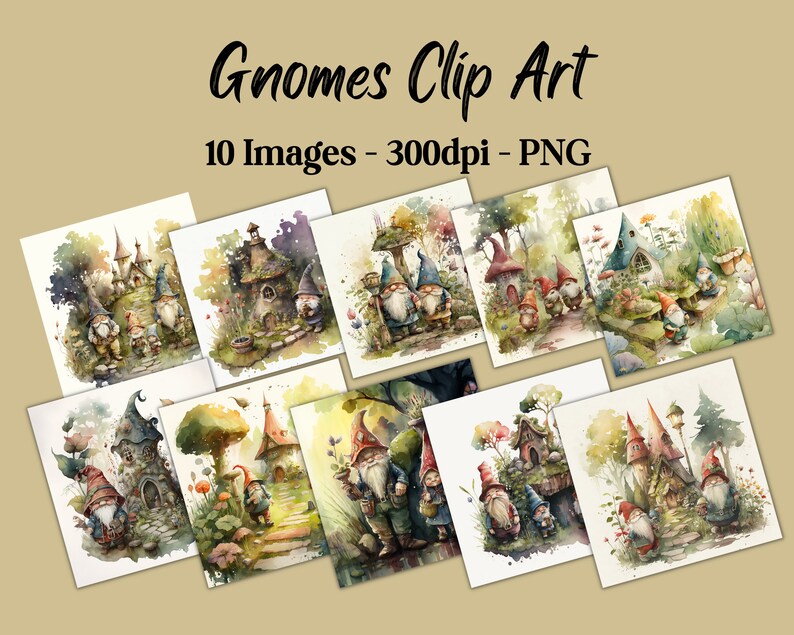 Watercolor Gnomes Clip Art, 10 Png Images, 300 Dpi - Etsy