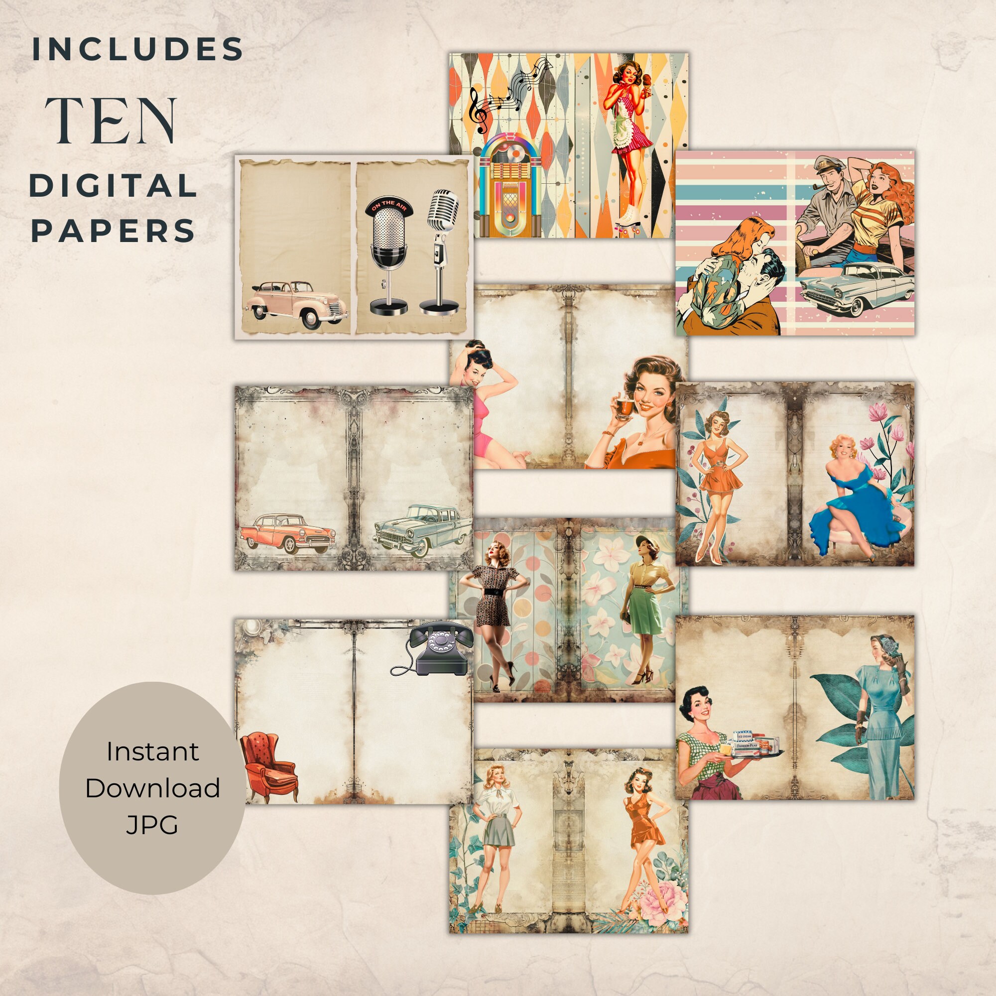 Printable Retro Junk Journal Kit, 27 Pages, Book Cover, Papers ...