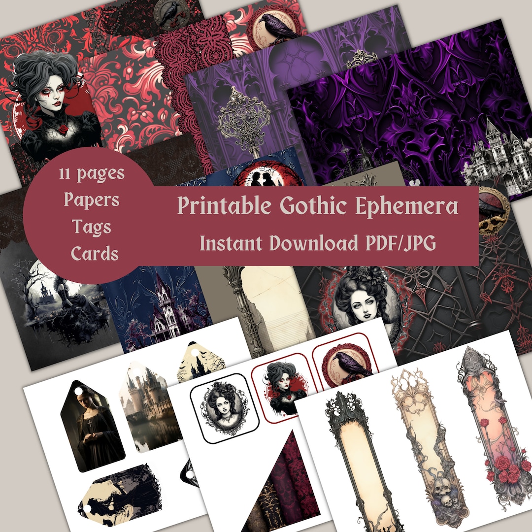 Printable Gothic Theme Pages & Tags, Junk Journal, Scrapbook Ephemera ...