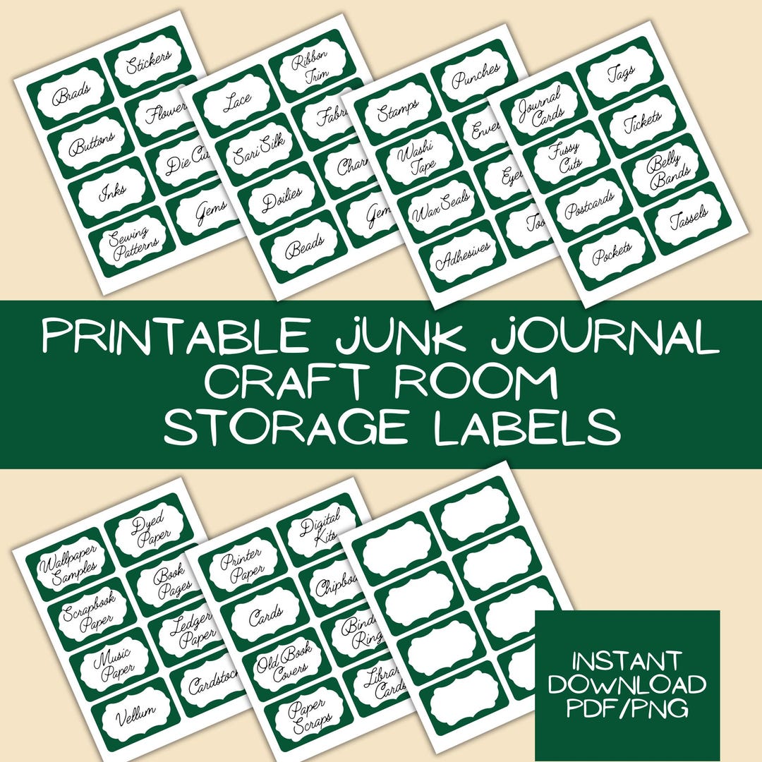 Printable Green Junk Journal Craft Storage Labels – Organize Your Craft ...