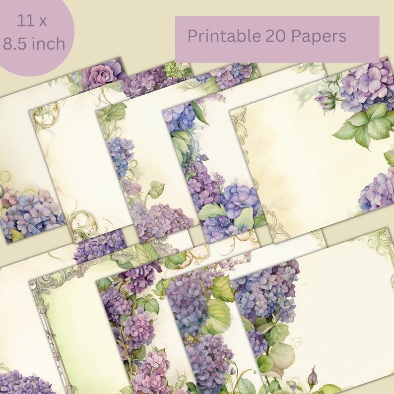 Printable Purple Hydrangeas Paper Pack, 20 Scrapbook Junk Journal ...