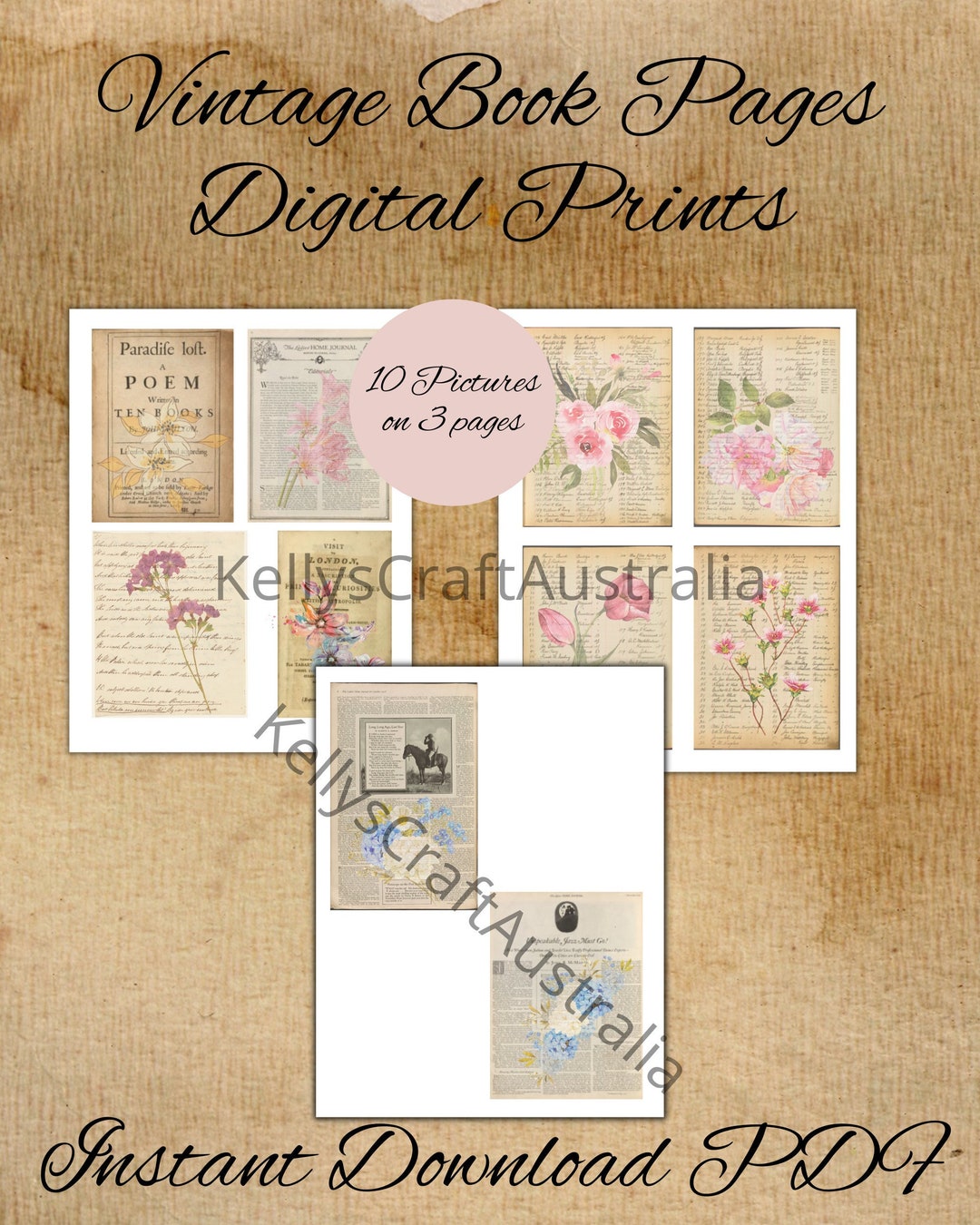 Printable Vintage Book Pages, 10 Pictures, 8.5 X 11, Junk Journal ...