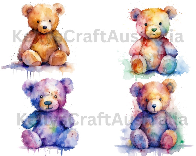 Watercolor Teddy Bears Clip Art, 12 Png Images, 300 Dpi - Etsy