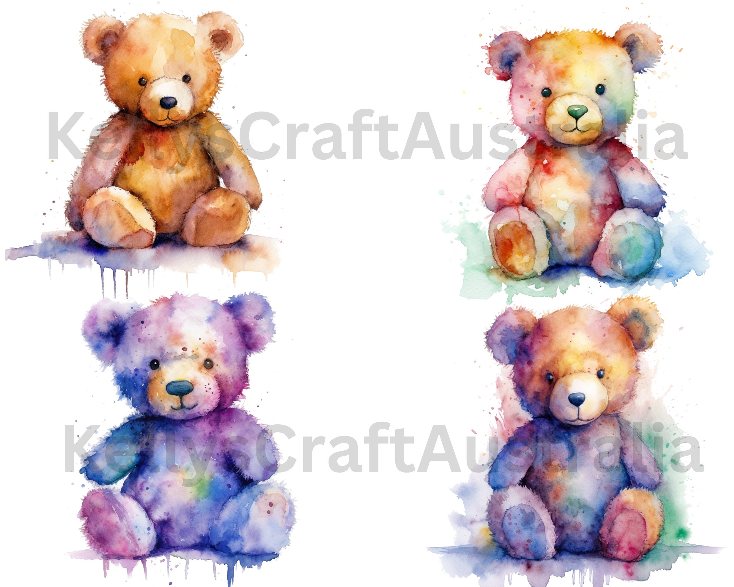 Watercolor Teddy Bears Clip Art 12 Png Images 300 Dpi - Etsy