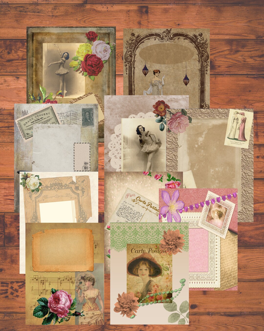 Vintage Theme Scrapbook Kit, Junk Journal Printables, 10 Pages, Digital ...