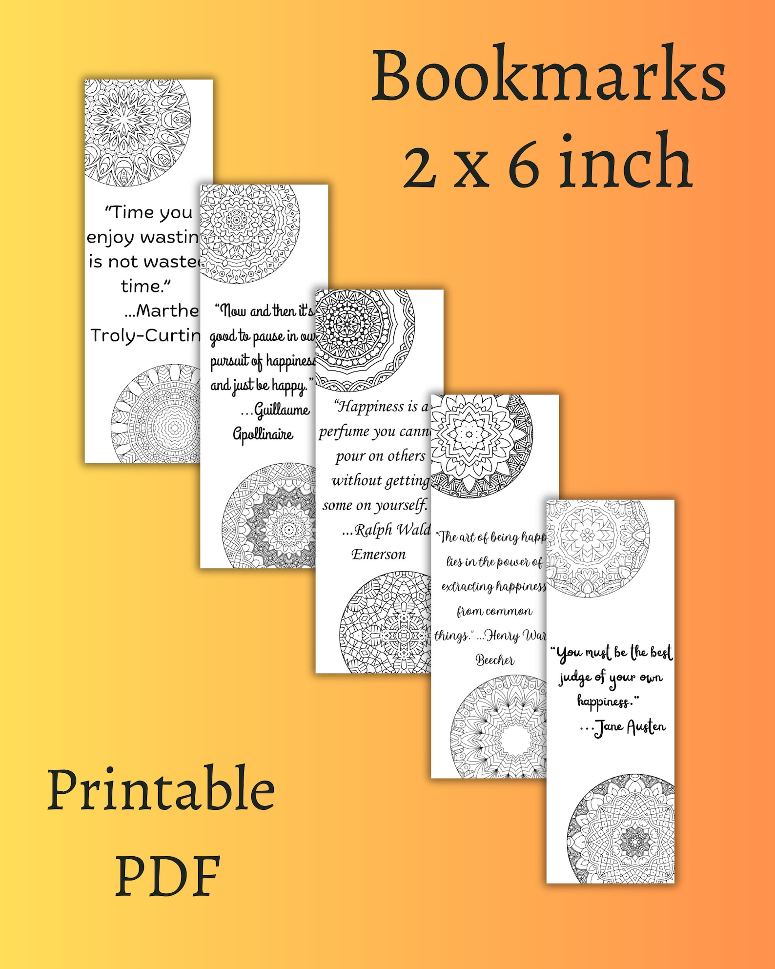 Printable 10 X Happiness Quotes Coloring Bookmarks, Instant Download ...