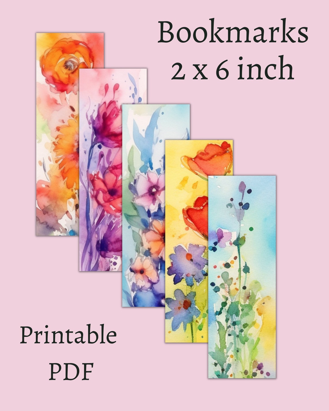 Printable 10 X Watercolor Floral Themed Bookmarks, Instant Download PDF ...