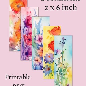 Printable 10 X Watercolor Floral Themed Bookmarks, Instant Download PDF ...