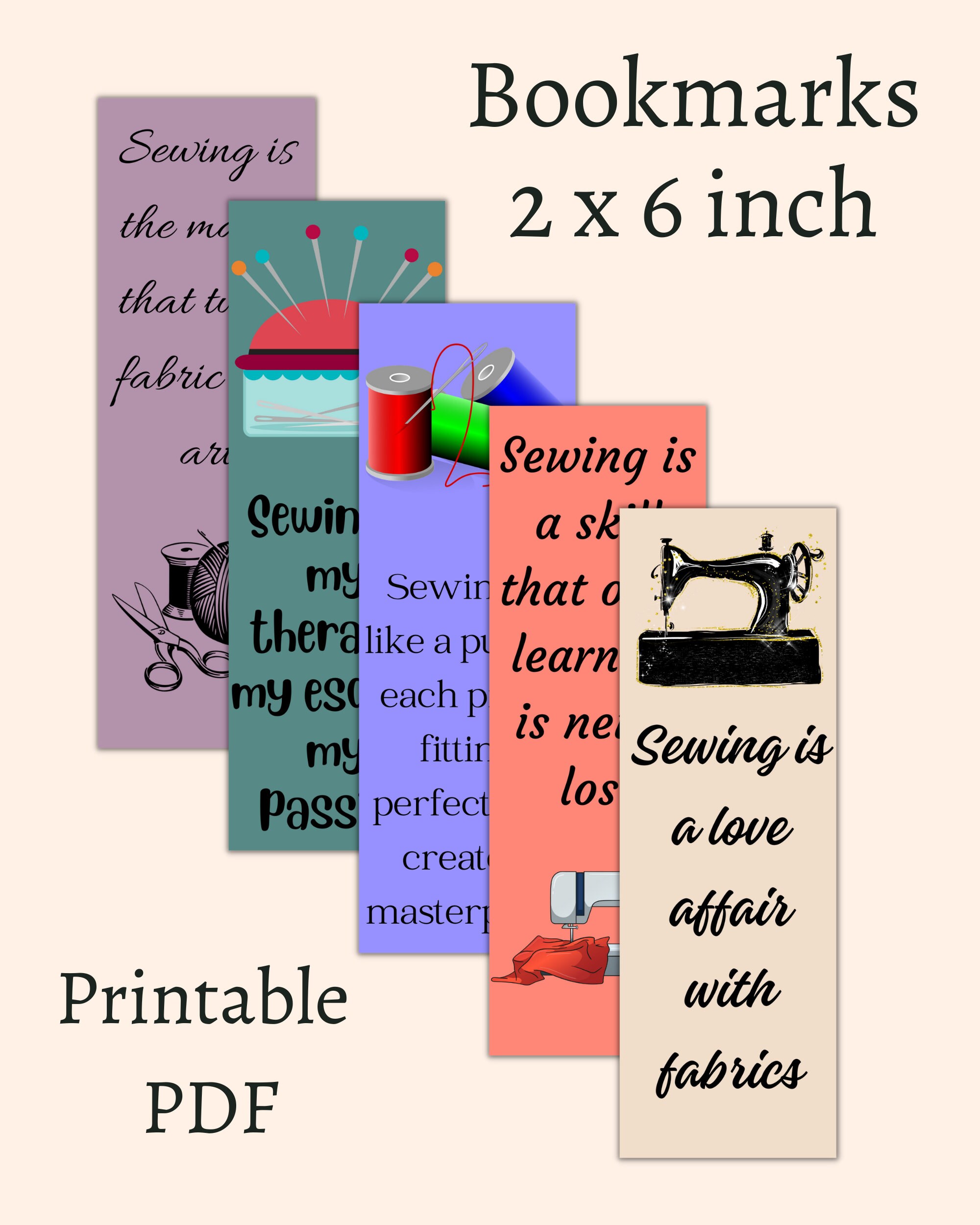 Printable 10 X Sewing Themed Bookmarks, Instant Download PDF - Etsy