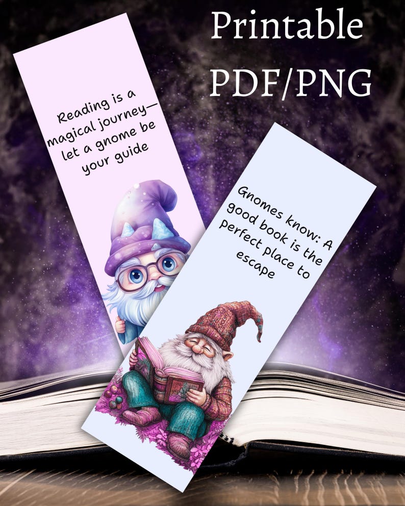 Printable 10 X Gnome Reading Bookmarks, Junk Journal Ephemera, Instant ...