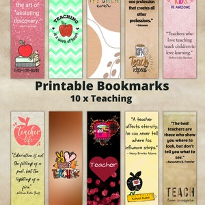 Printable 10 X Teaching Bookmarks, Teachers Gift, Instant Download PDF ...