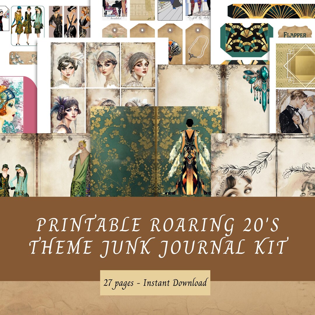 Printable Roaring 20s Art Deco Junk Journal Kit, 27 Pages, Book Cover ...