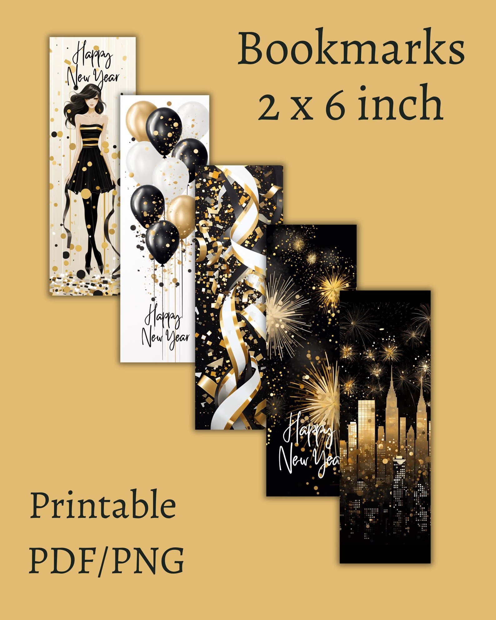 Printable 10 X Happy New Year Bookmarks, Instant Download PDF/PNG - Etsy