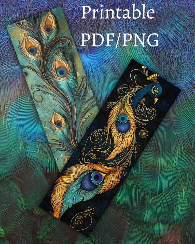 Printable 10 X Peacock Feathers Bookmarks, Instant Download PDF - Etsy