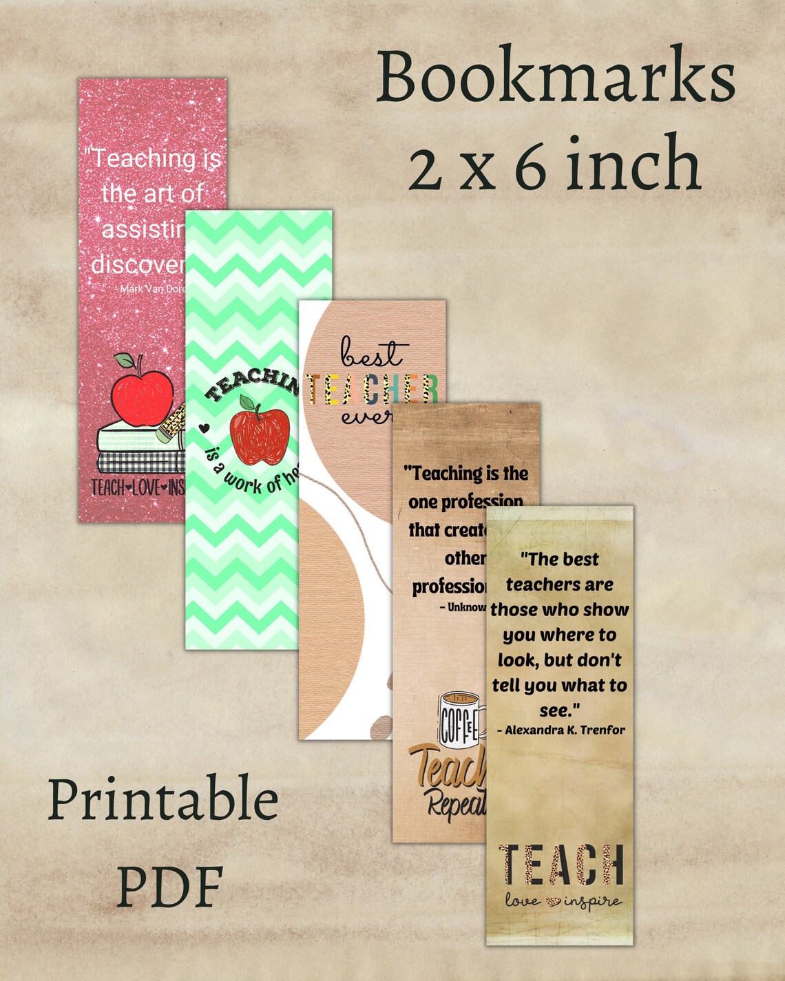 Printable 10 X Teaching Bookmarks, Teachers Gift, Instant Download PDF ...