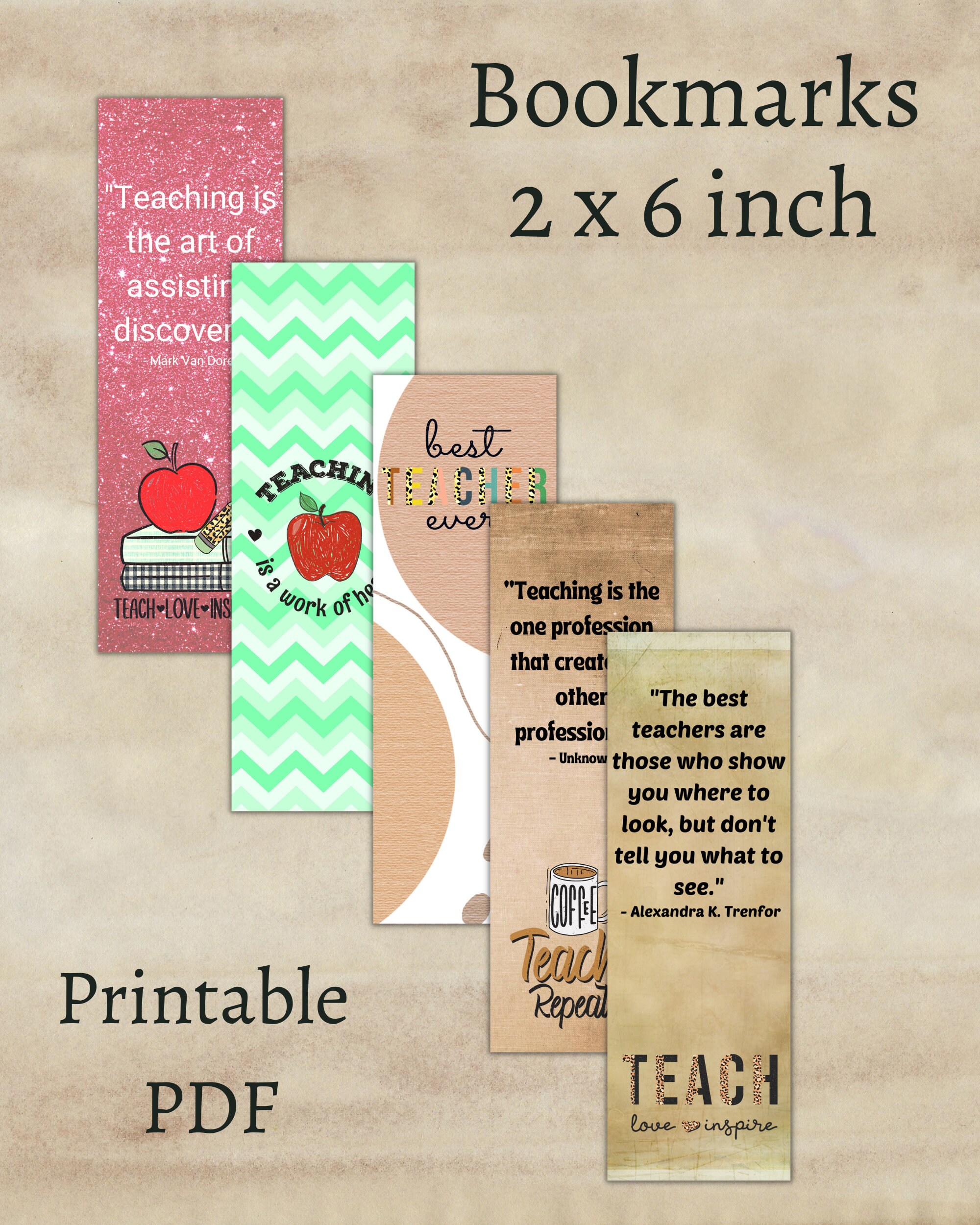 Printable 10 X Teaching Bookmarks, Teachers Gift, Instant Download PDF ...