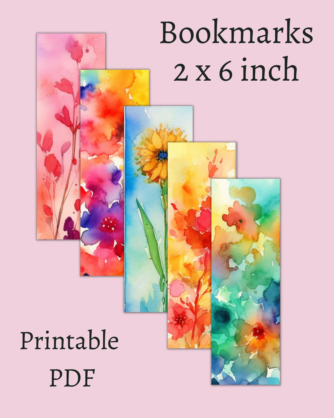 Printable 10 X Watercolor Floral Themed Bookmarks, Instant Download PDF ...