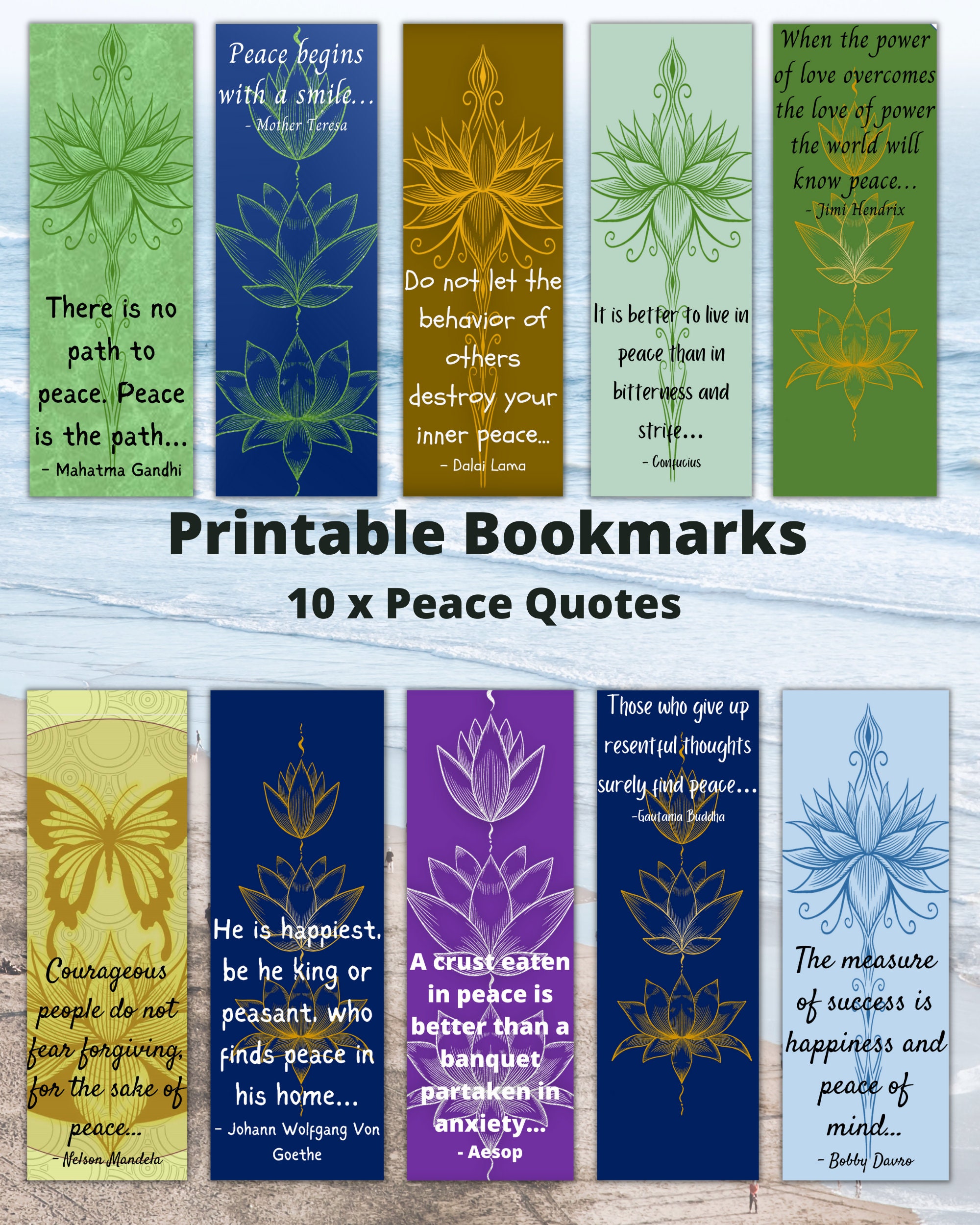 Printable 10 X Peace Themed Bookmarks, Instant Download PDF - Etsy