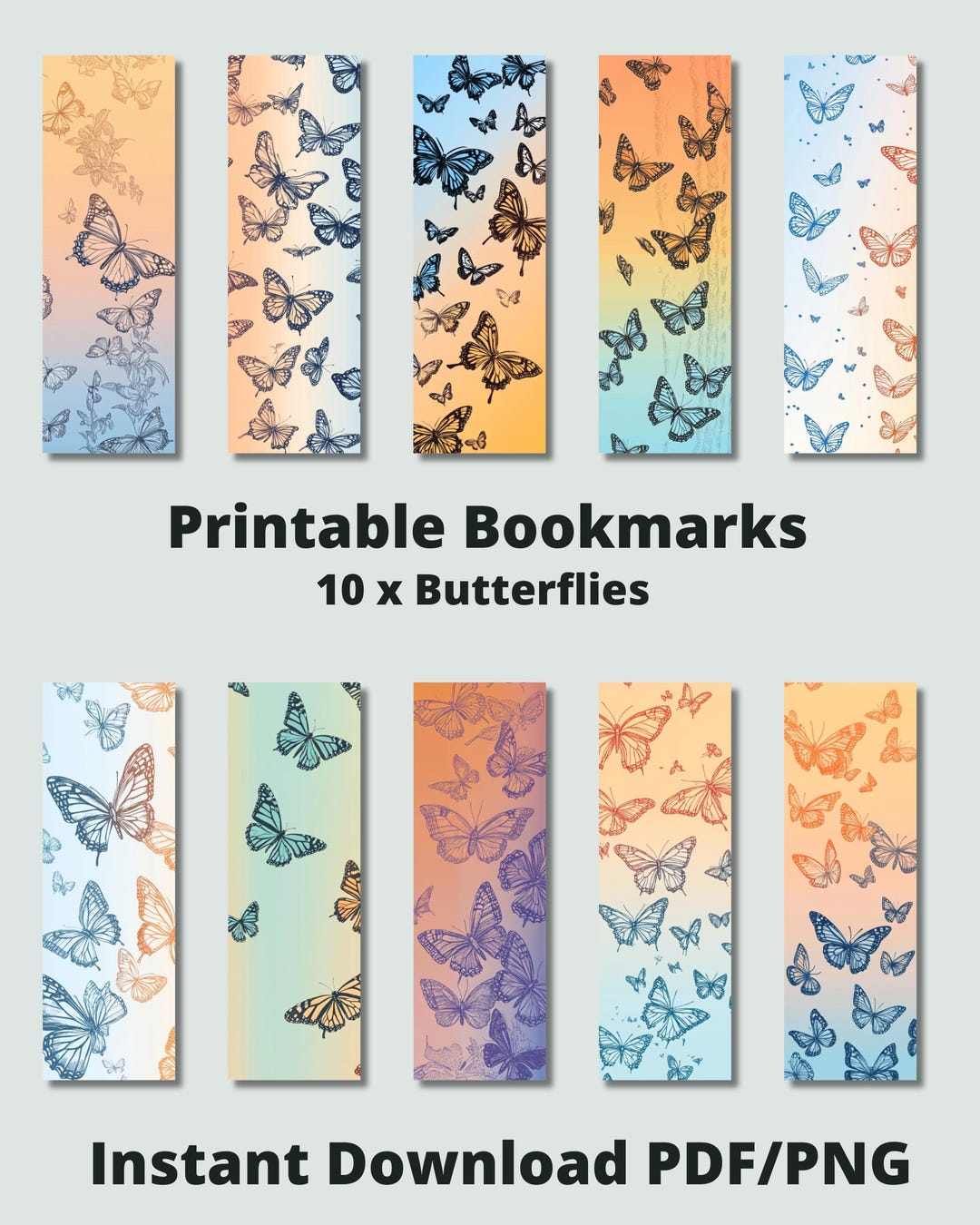 Printable 10 X Butterfly Bookmarks, Instant Download PDF - Etsy