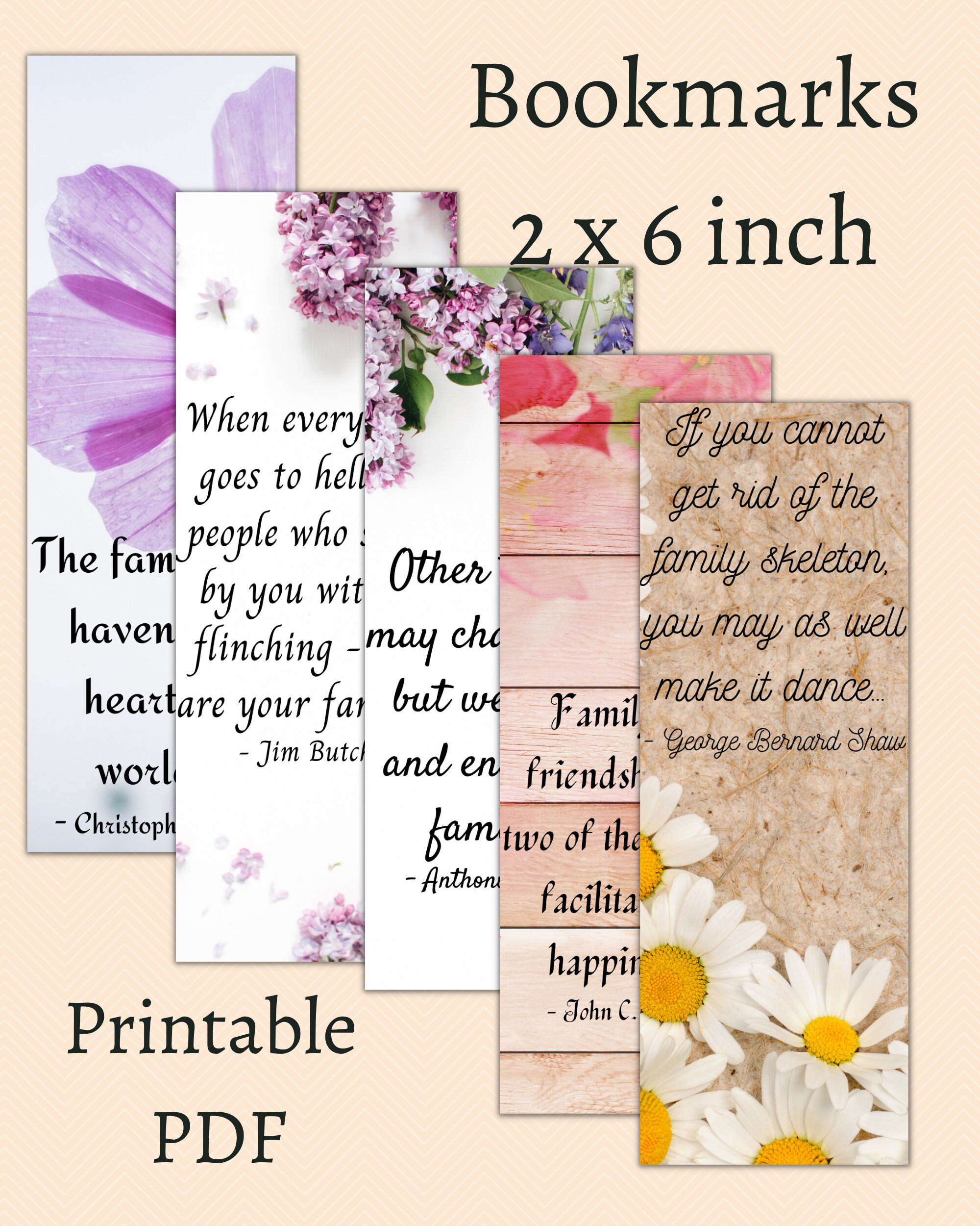 Printable 10 X Family Quotes Bookmarks, Instant Download PDF - Etsy