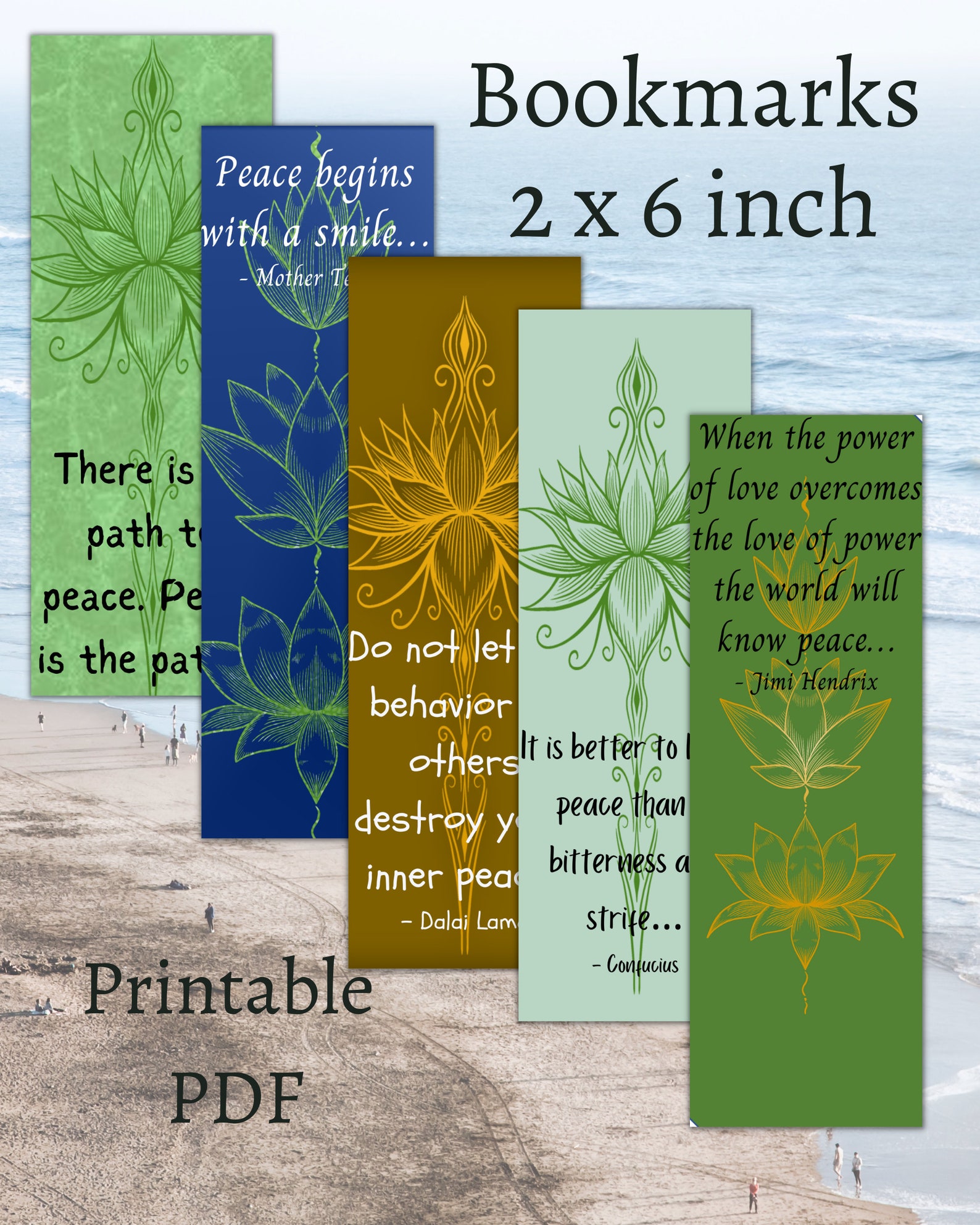 Printable 10 X Peace Themed Bookmarks, Instant Download PDF - Etsy
