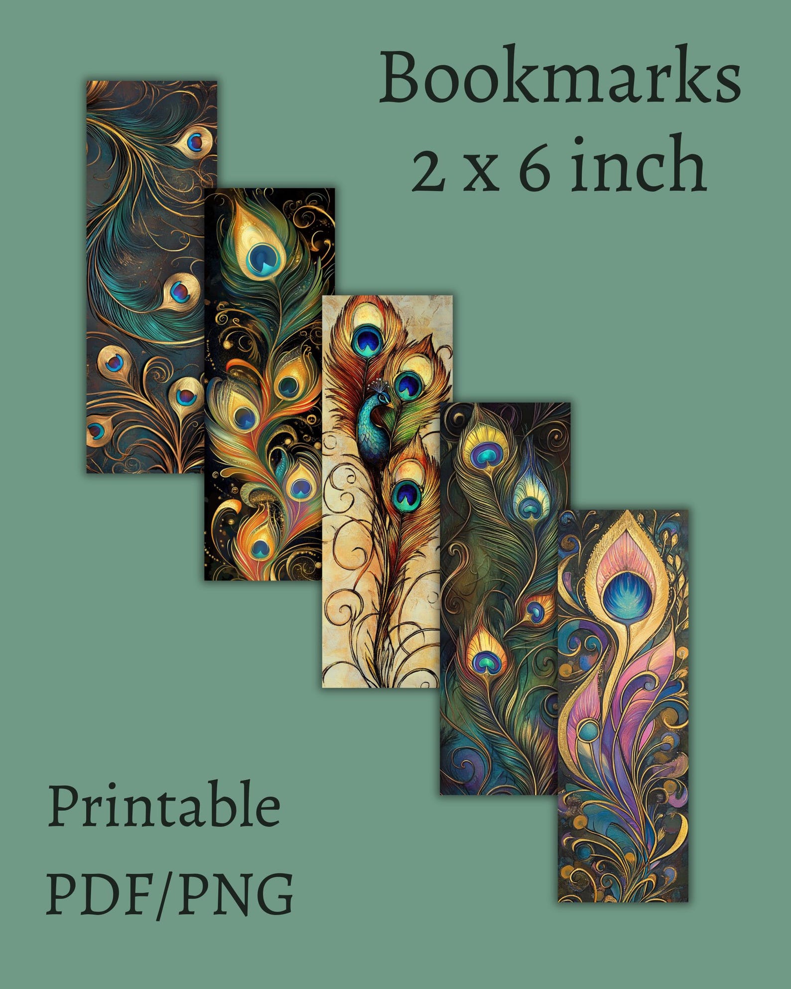 Printable 10 X Peacock Feathers Bookmarks, Instant Download PDF - Etsy