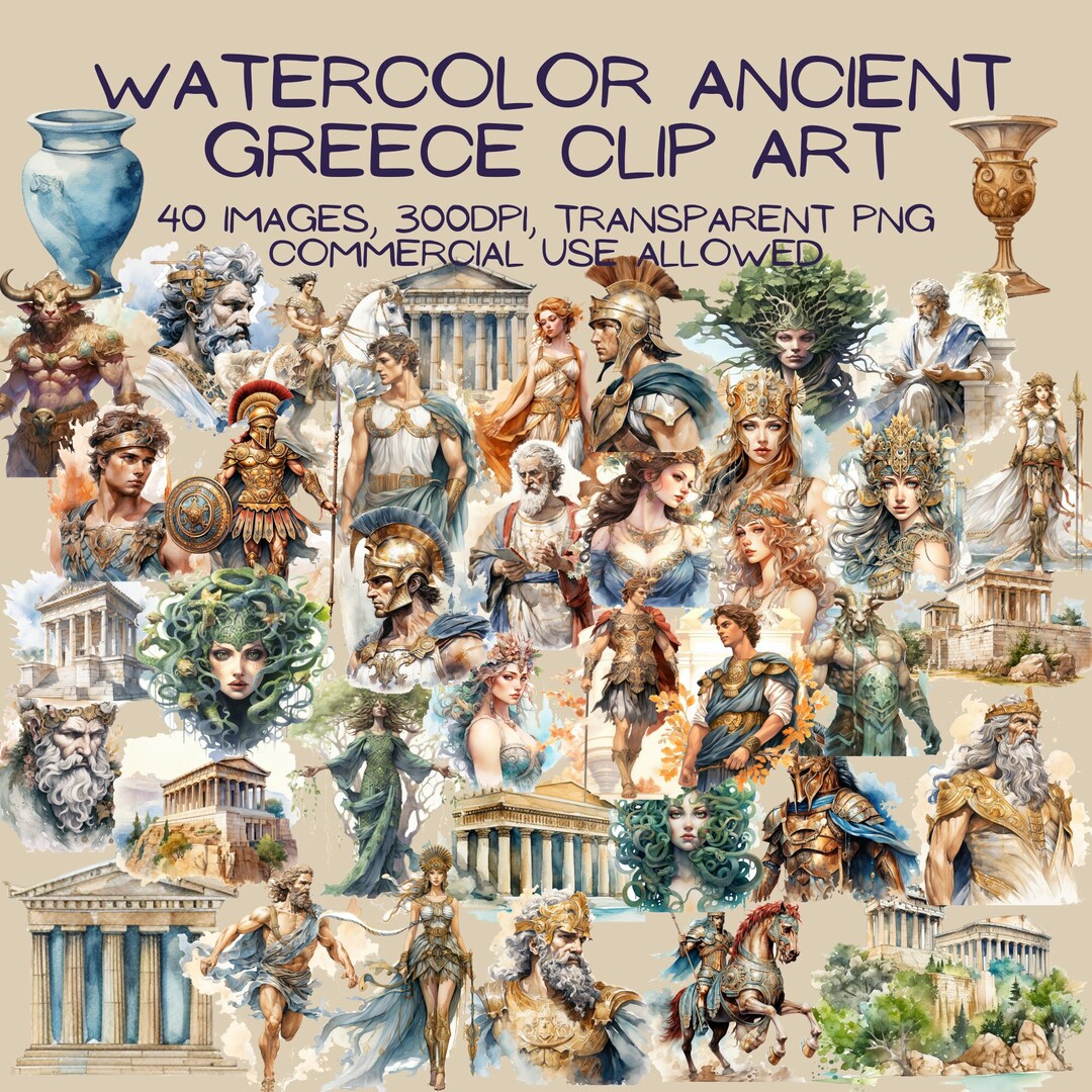 Watercolor Ancient Greece Clip Art, 40 Transparent Png Images, 300 Dpi ...