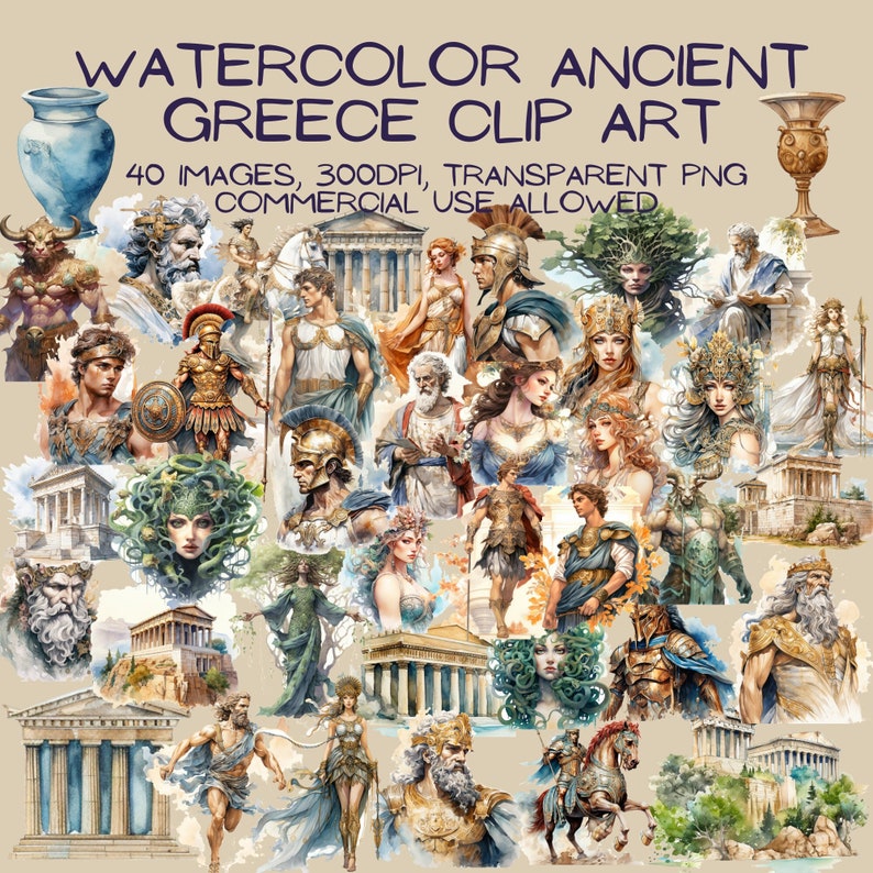 Watercolor Ancient Greece Clip Art, 40 Transparent Png Images, 300 Dpi ...