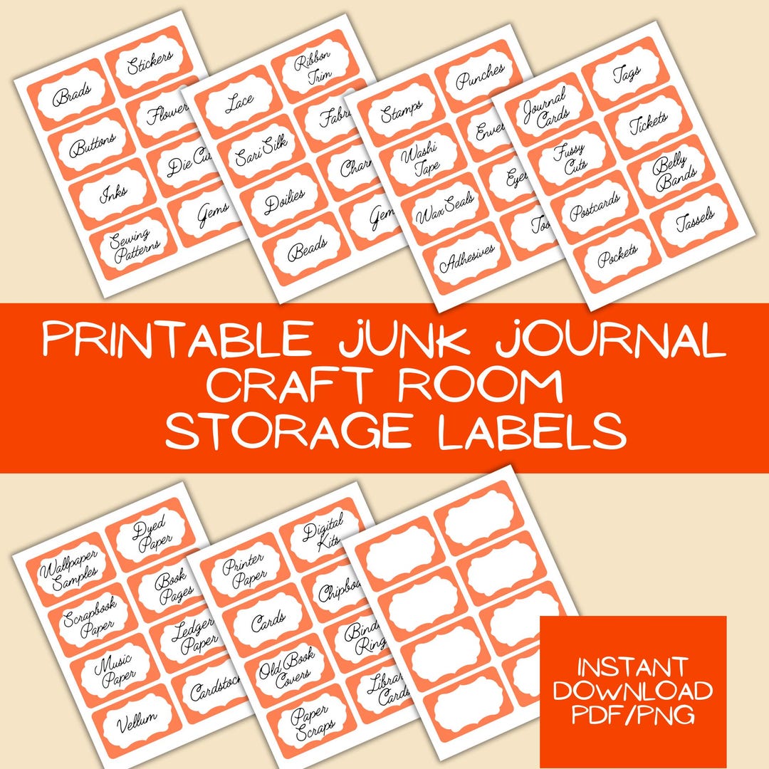 Printable Orange Junk Journal Craft Storage Labels – Organize Your ...