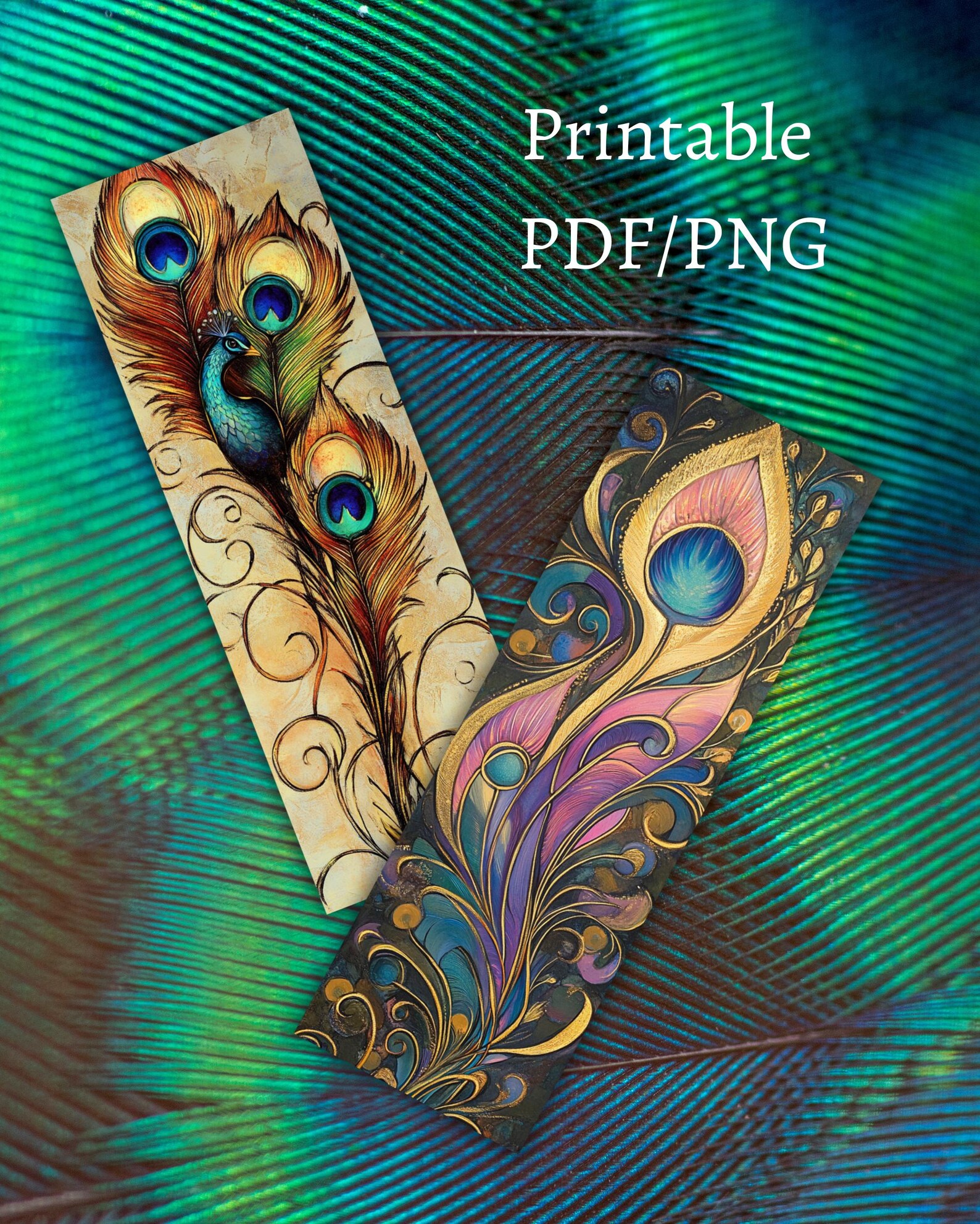 Printable 10 X Peacock Feathers Bookmarks, Instant Download PDF - Etsy