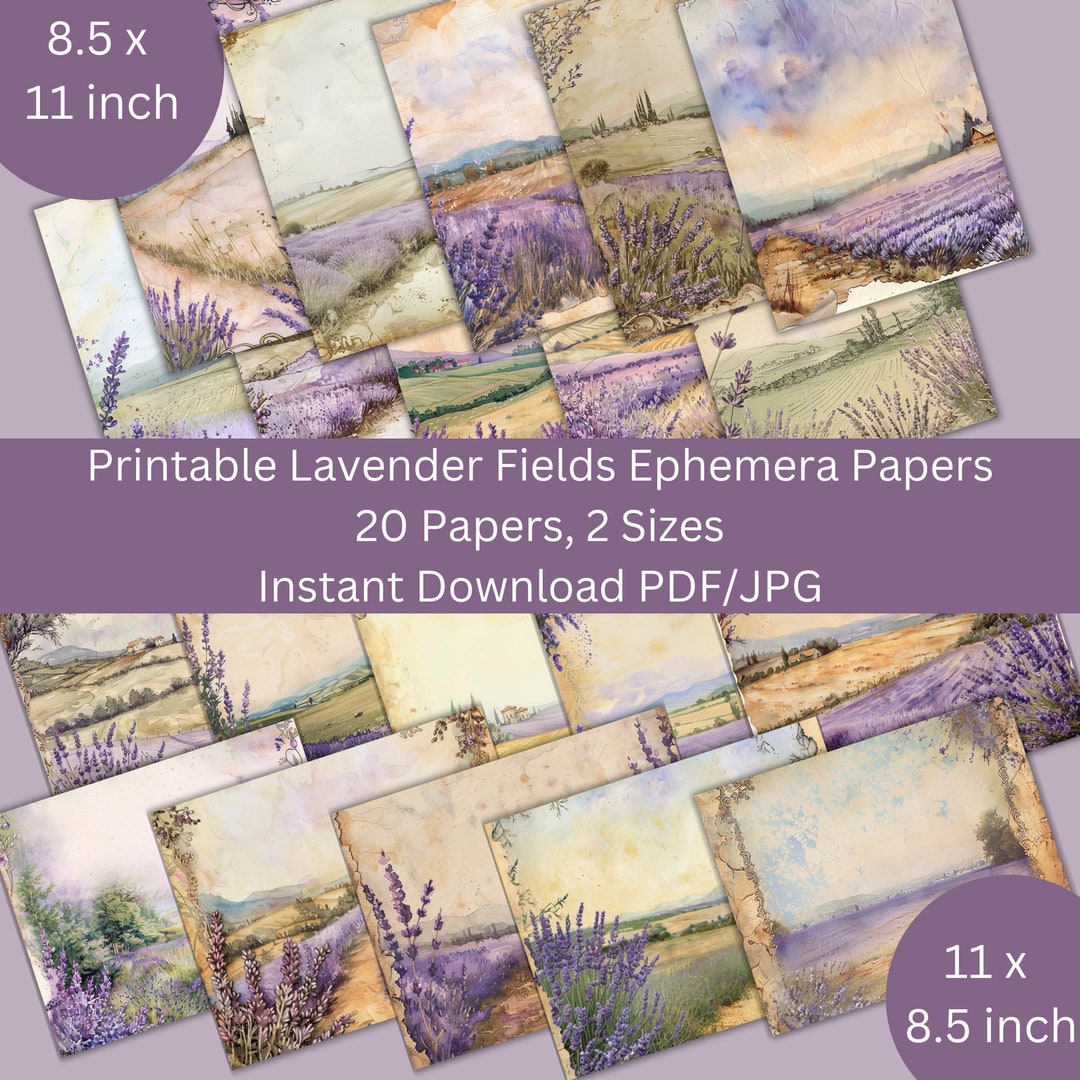 Printable Lavender Fields Paper Pack, 20 Scrapbook Junk Journal ...