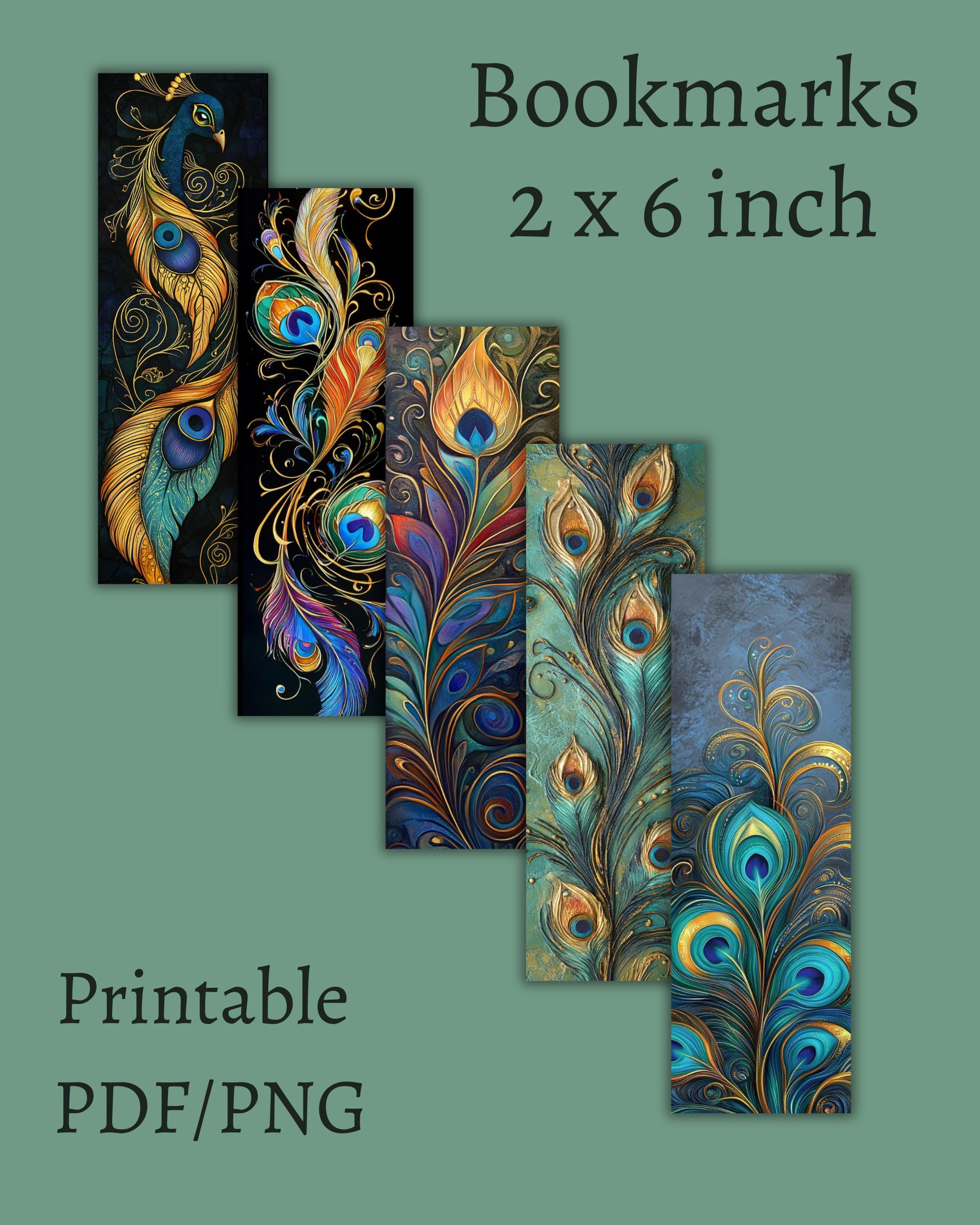 Printable 10 X Peacock Feathers Bookmarks, Instant Download PDF - Etsy