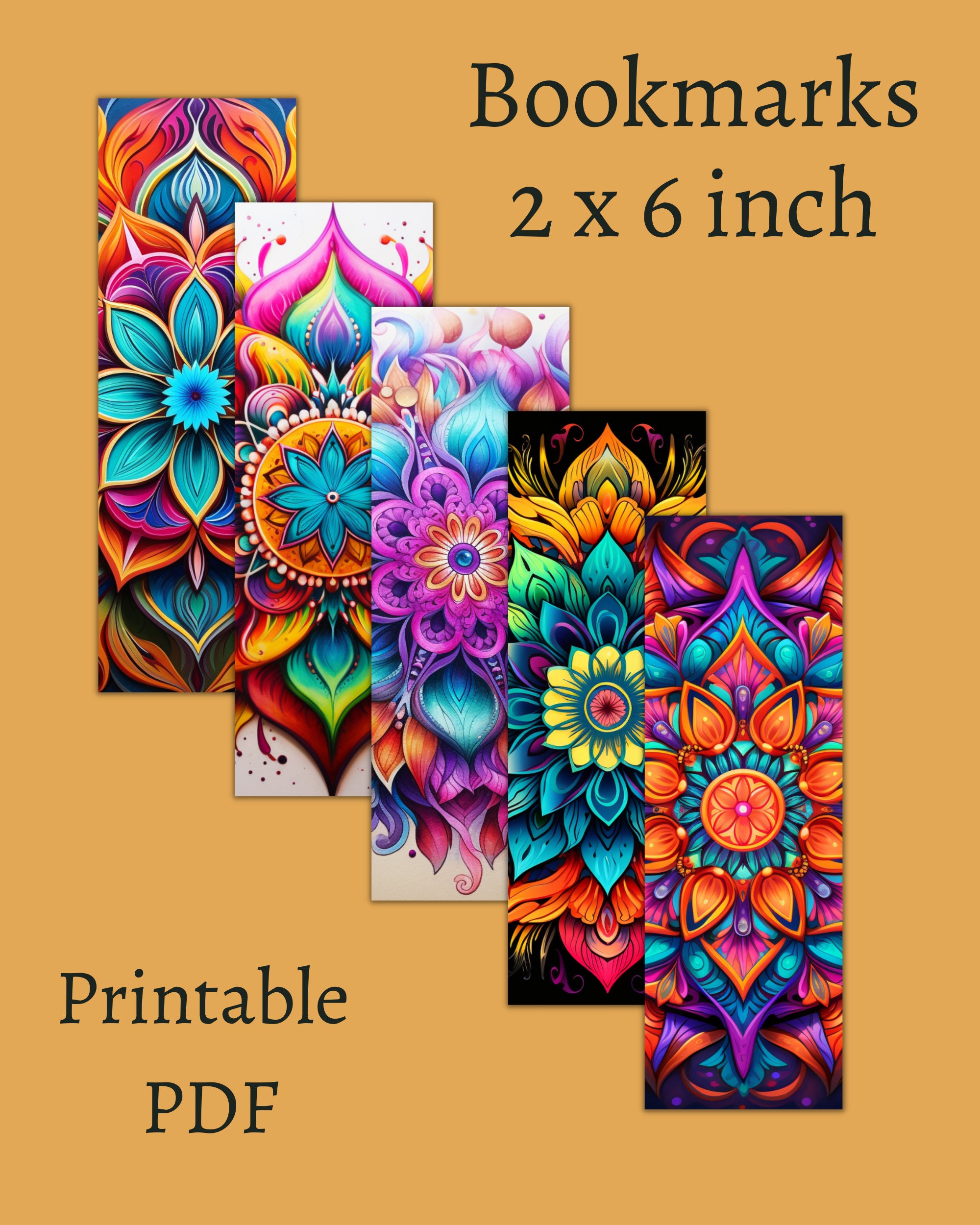 Printable 10 X Multi Colored Mandala Bookmarks, Instant Download PDF - Etsy