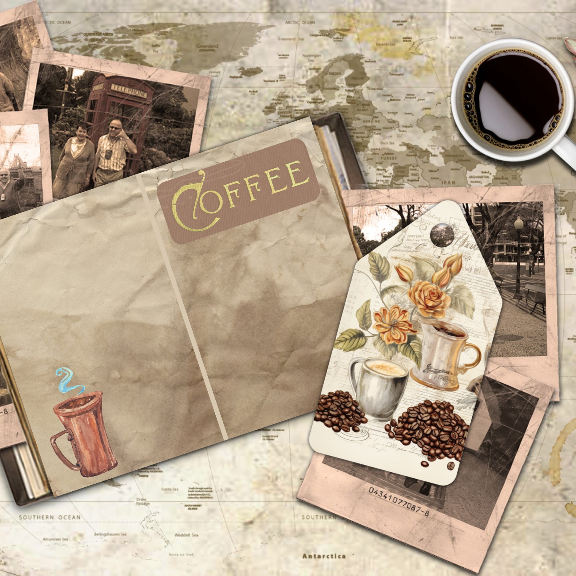 Printable Coffee Theme Pages & Tags, Junk Journal, Scrapbook Ephemera ...