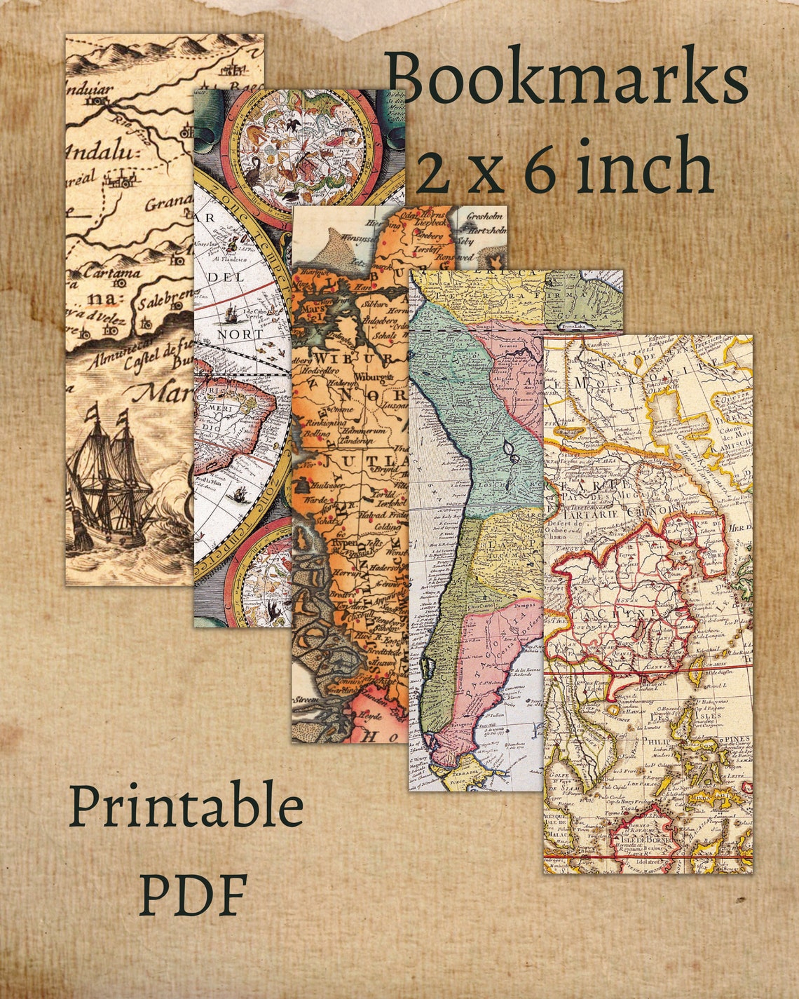 Printable 10 X Vintage Maps Bookmarks, Instant Download PDF - Etsy