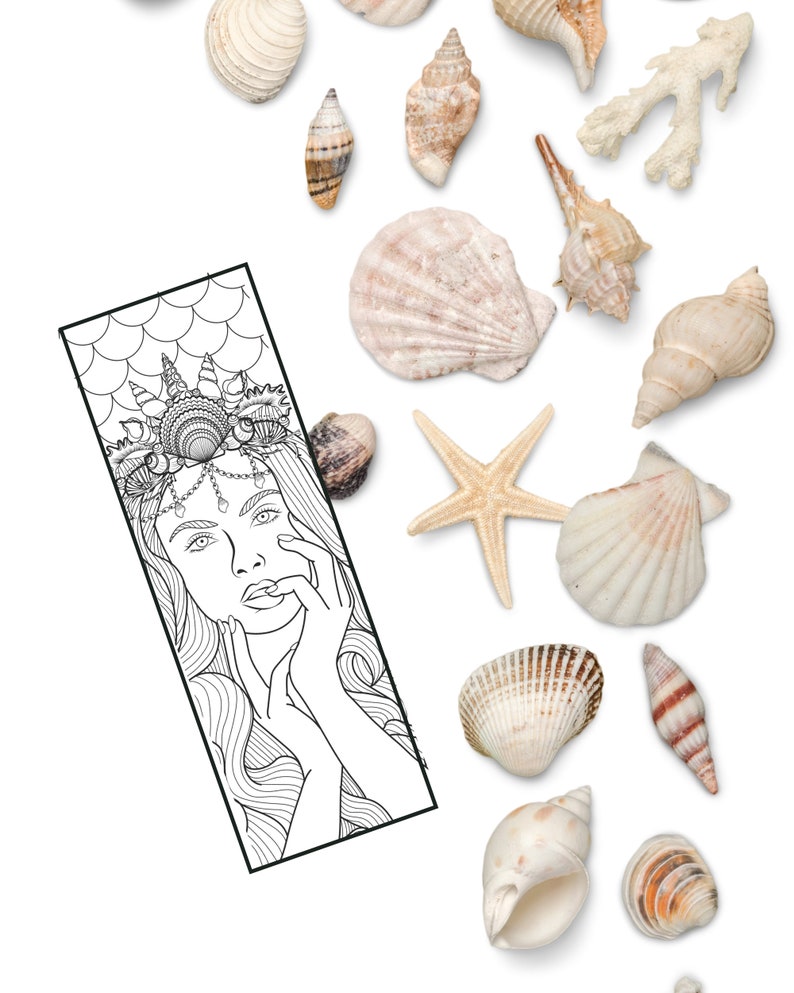 Printable 10 X Ocean Coloring Themed Bookmarks, Mermaids and Shells ...