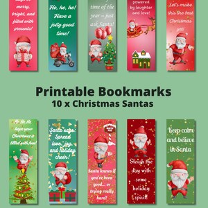 Printable 10 X Christmas Santa Bookmarks, Junk Journal Ephemera ...