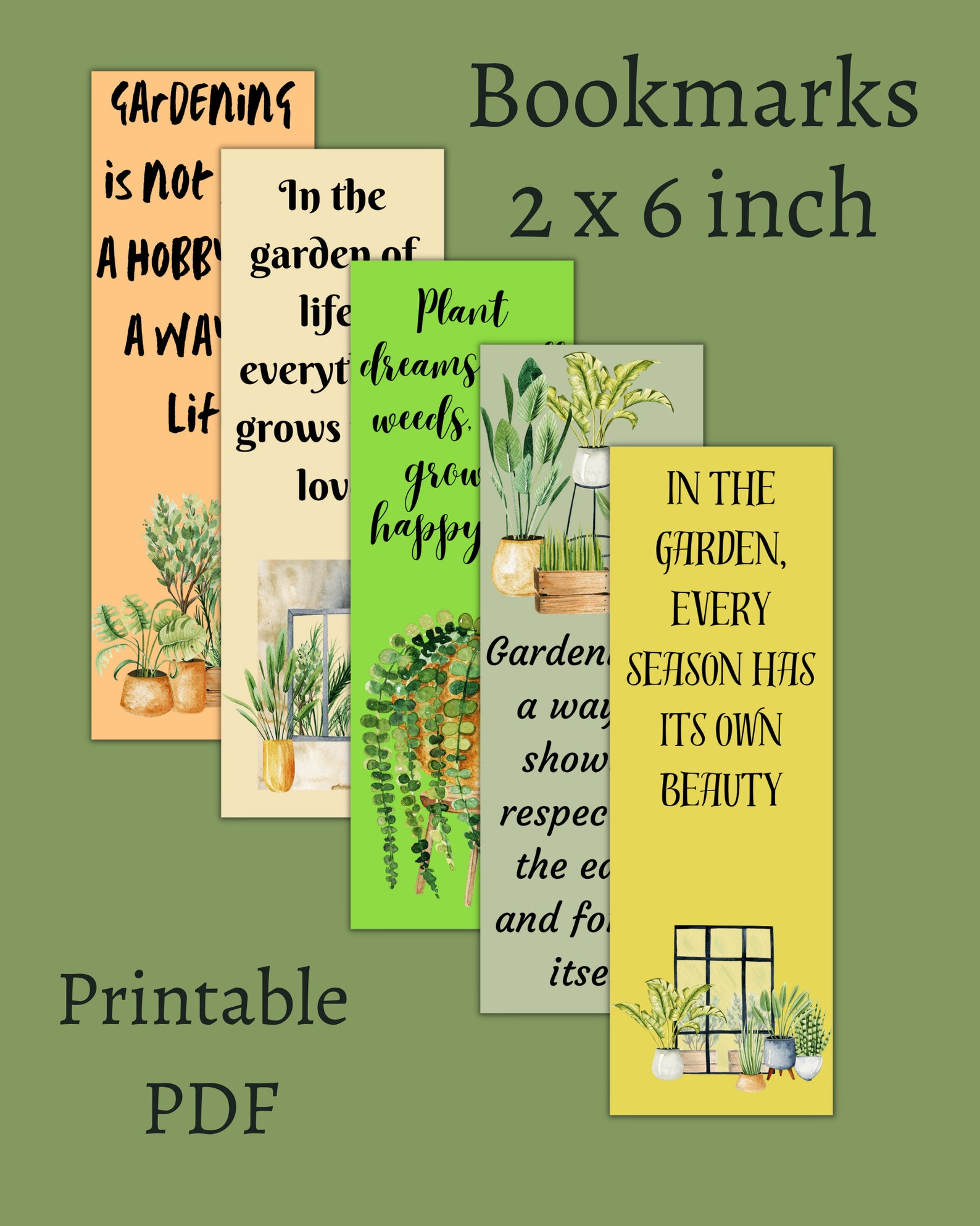 Printable 10 X Gardening Themed Bookmarks, Instant Download PDF - Etsy