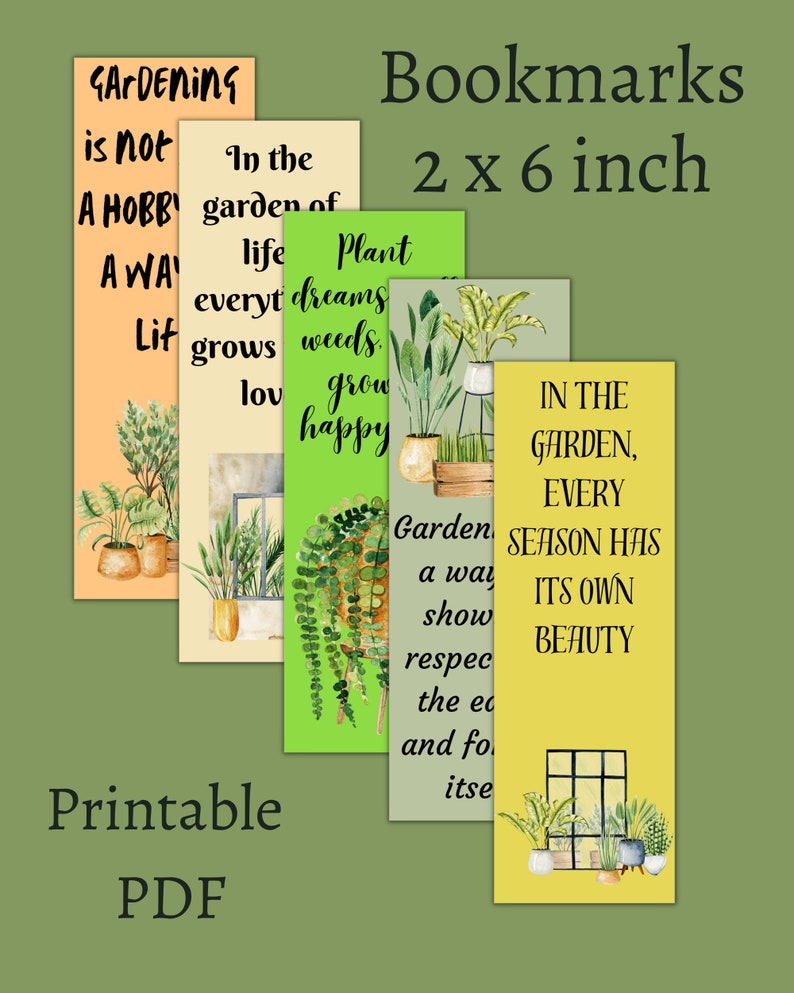Printable 10 X Gardening Themed Bookmarks, Instant Download PDF - Etsy