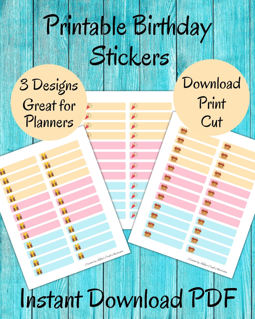 Printable Birthday Stickers, Planner Stickers, Digital Stickers ...