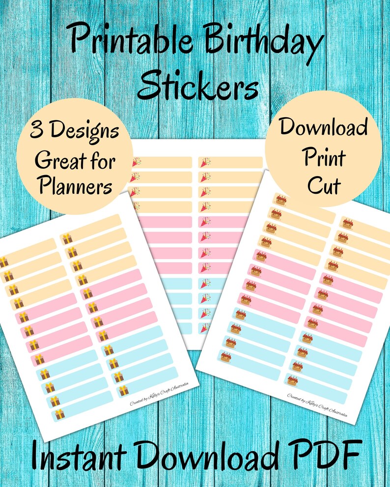 Printable Birthday Stickers Planner Stickers Digital - Etsy