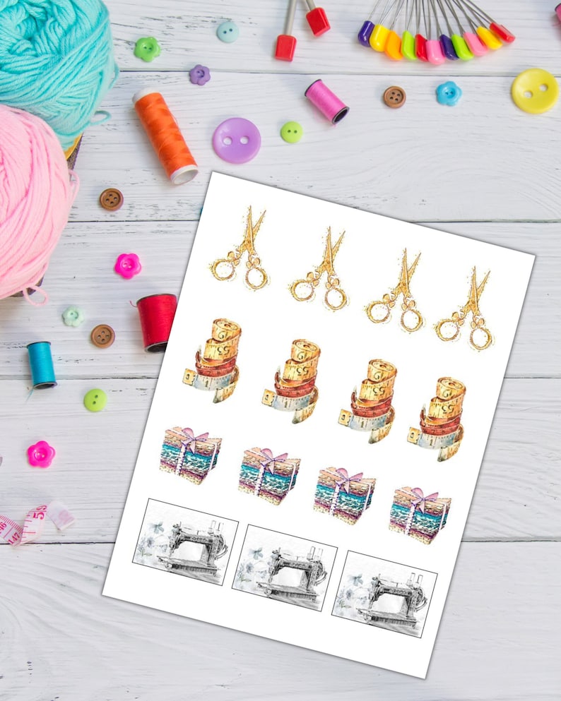 Printable Sewing Stickers Sheet, Ephemera Stickers, Digital Stickers ...