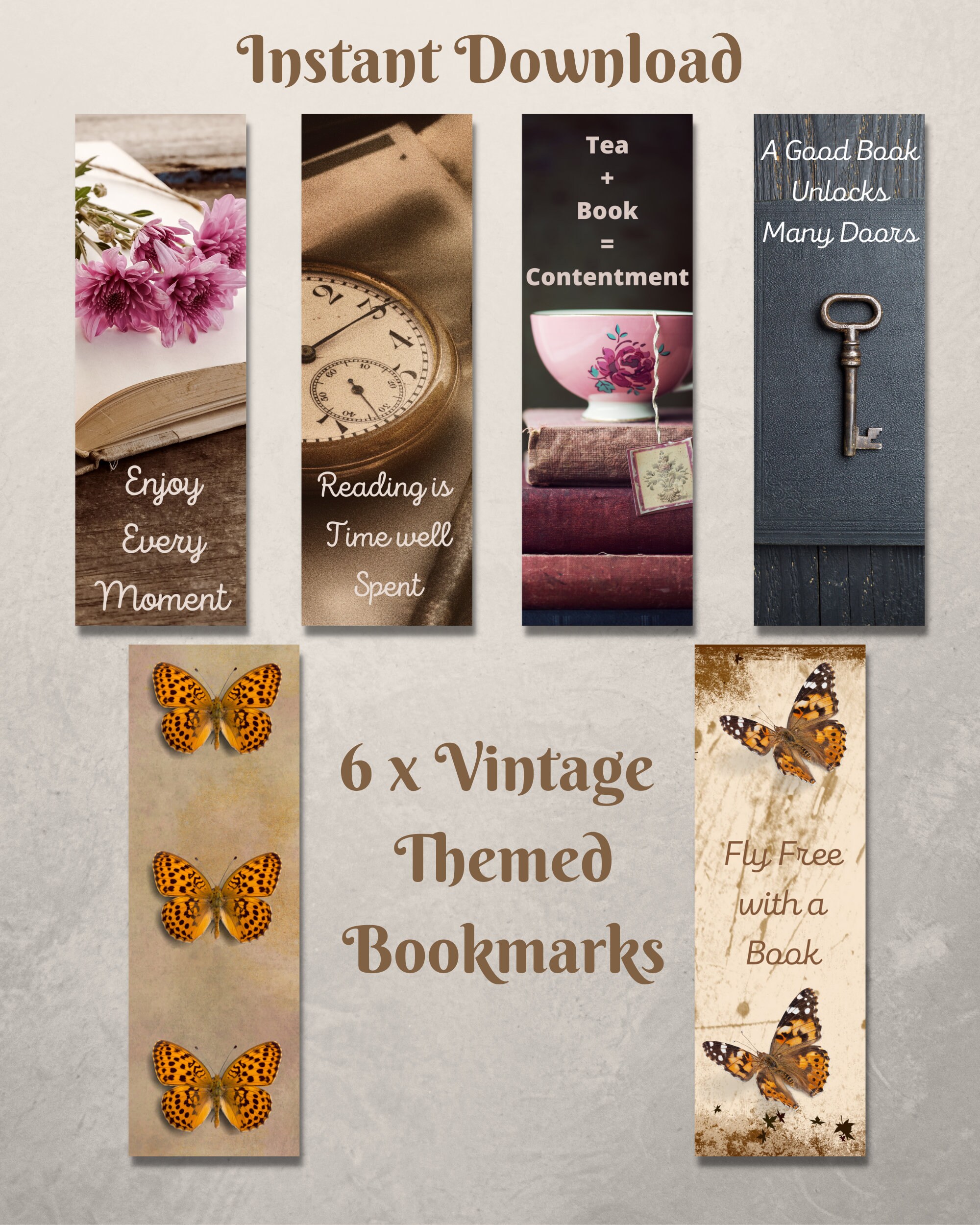 Printable 6 X Vintage Themed Bookmarks Instant Download - Etsy UK