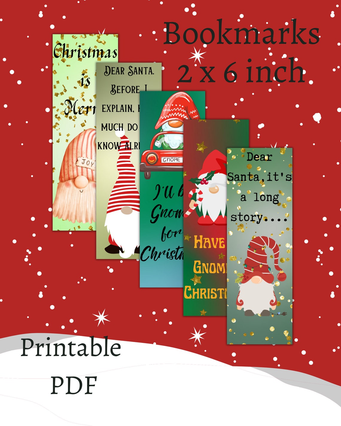 Printable 10 X Christmas Gnomes Bookmarks, Instant Download PDF - Etsy