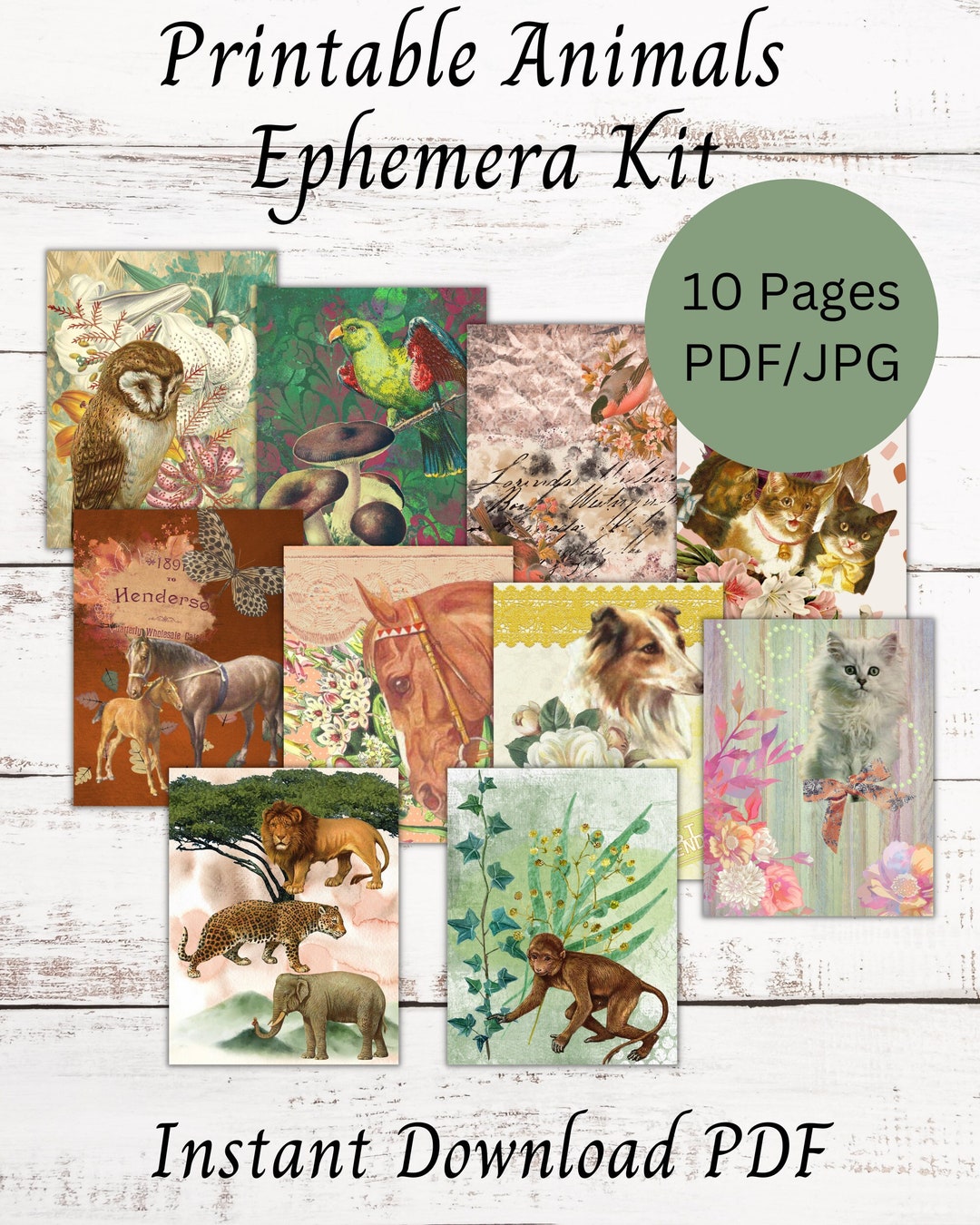 Printable Vintage Animal Ephemera, Scrapbook Junk Journal Papers ...